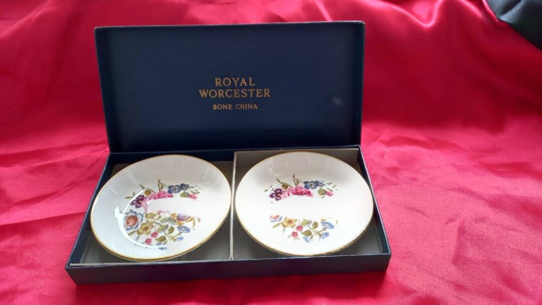 Vintage Royal Worcester Bone China Coasters: Roanoke Floral Pin Dishes ...