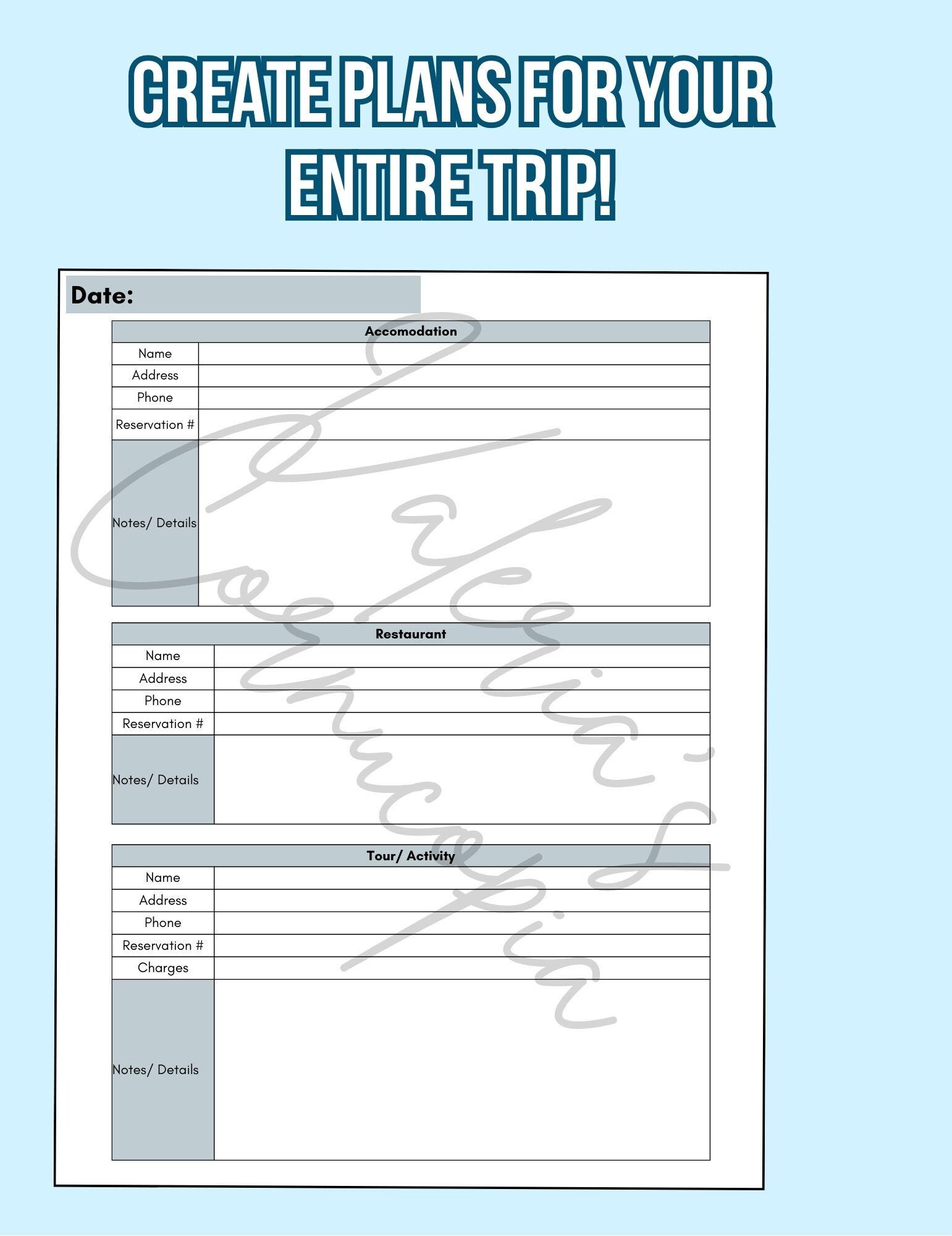 Simplistic Travel Itinerary Printable, Vacation Planner, Travel Planner ...