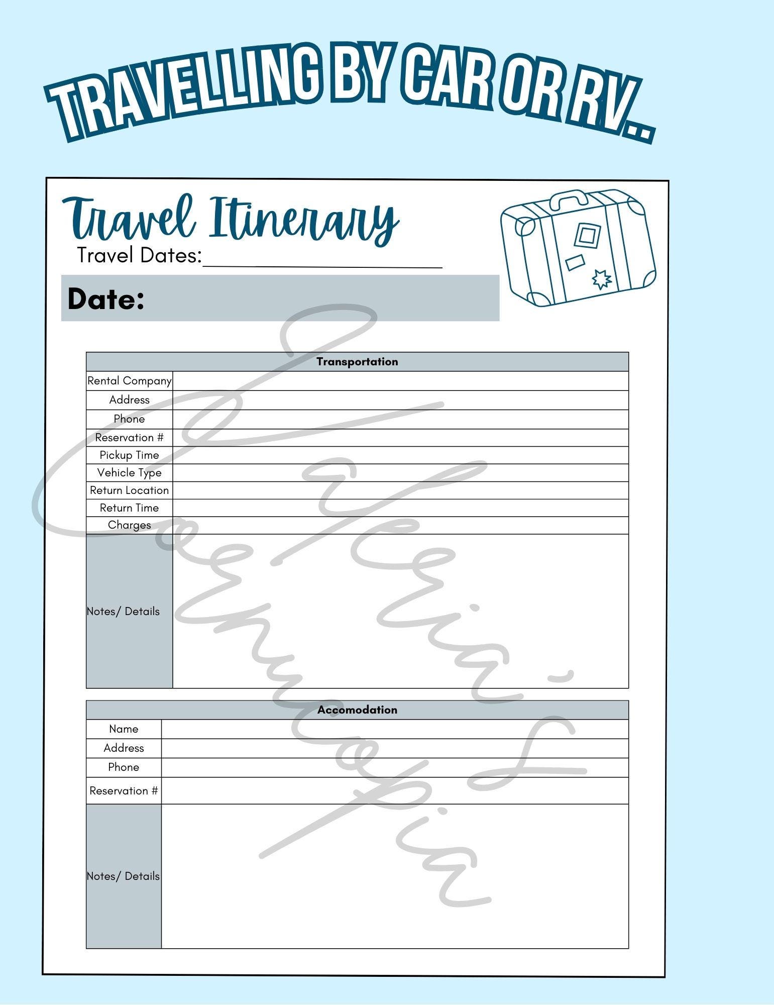 Simplistic Travel Itinerary Printable, Vacation Planner, Travel Planner ...