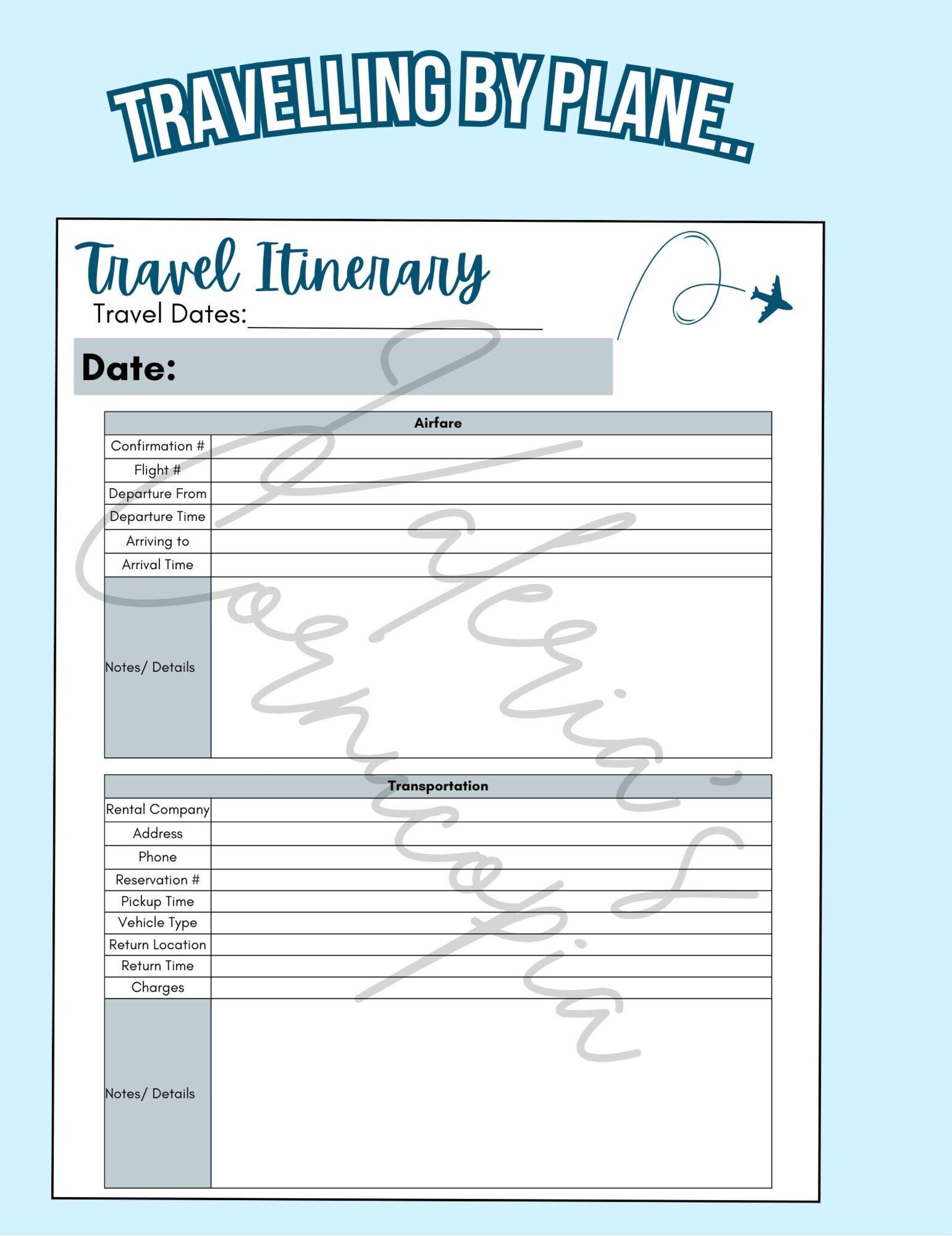 Simplistic Travel Itinerary Printable, Vacation Planner, Travel Planner ...