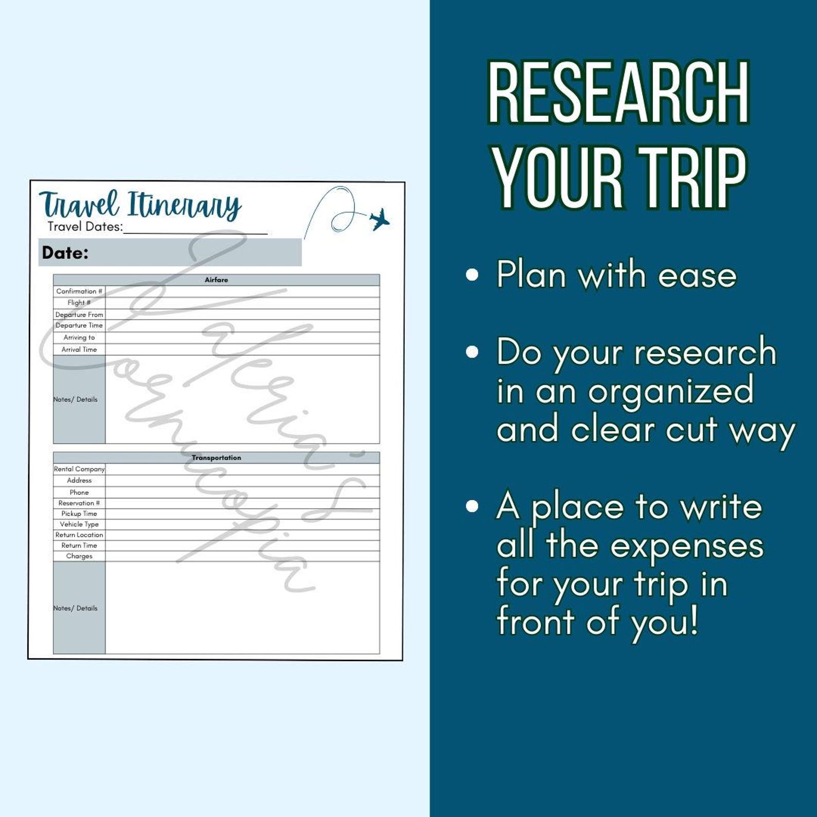 Simplistic Travel Itinerary Printable, Vacation Planner, Travel Planner ...