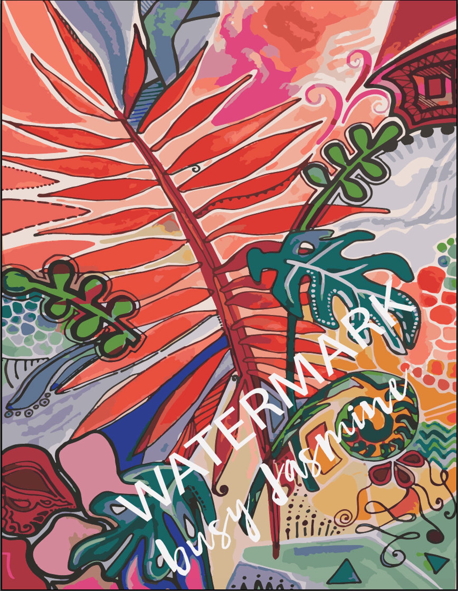 Abstract Tropical Leaf Instant Download, Palm Leaf Print, Banana Leaf ...