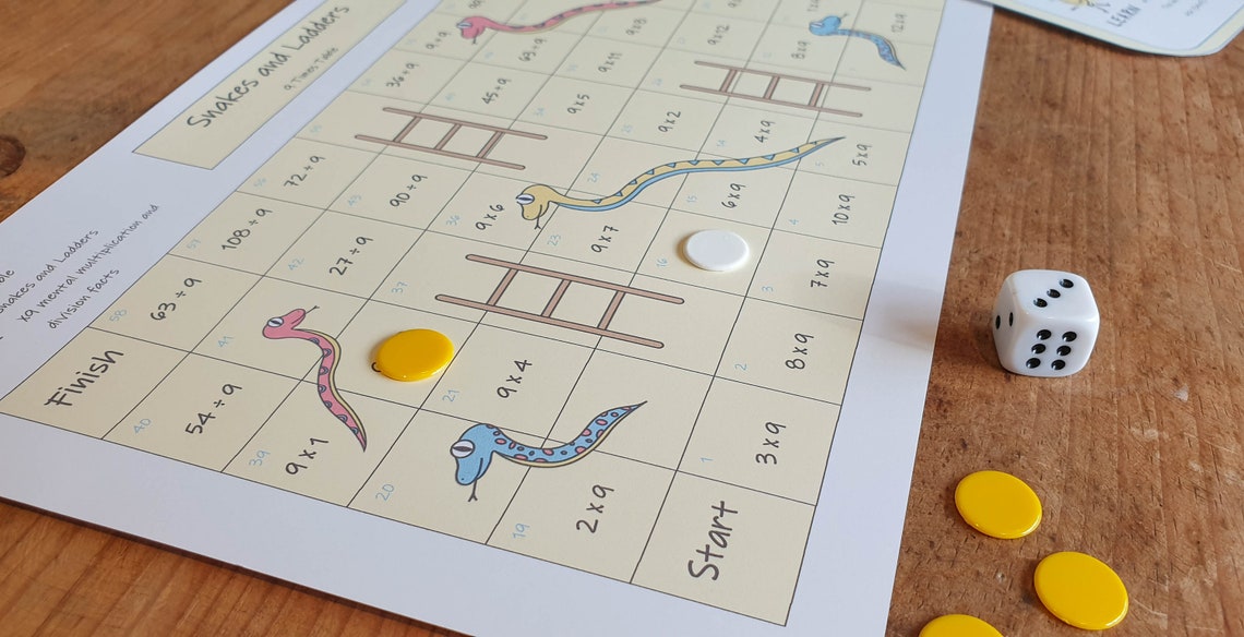 9 Times Table Maths Game Snakes and Ladders Board Game - Etsy