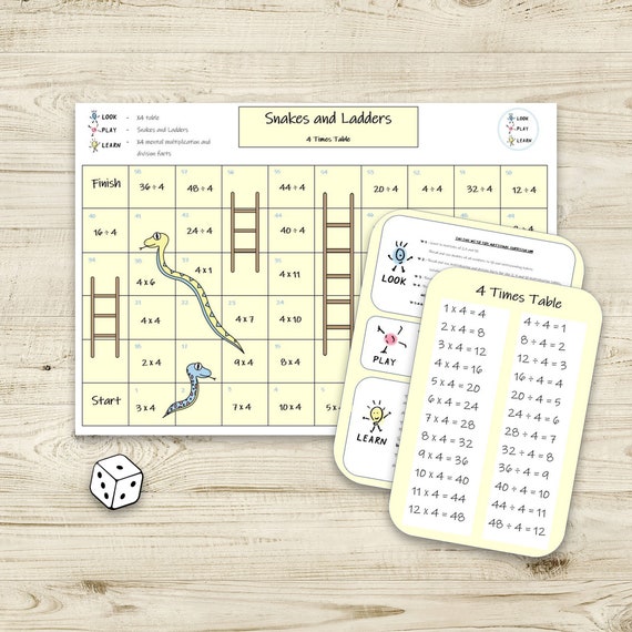 4 Times Table Maths Game Snakes and Ladders Board Game - Etsy UK