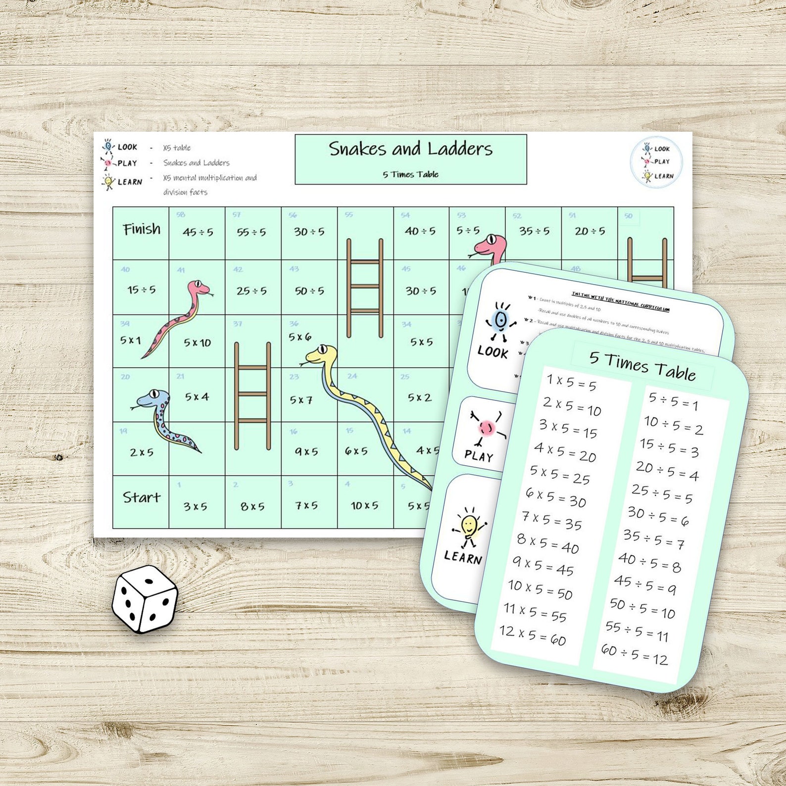 5 Times Table Maths Game Snakes and Ladders Board Game - Etsy