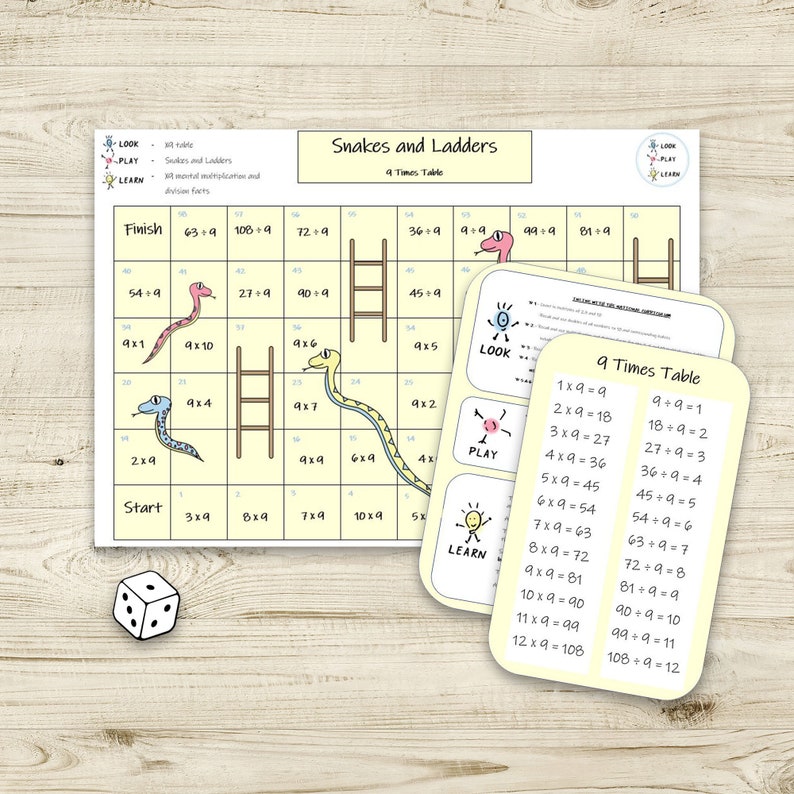 9 Times Table Maths Game Snakes and Ladders Board Game - Etsy