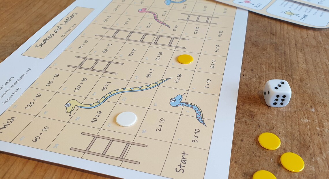 10 Times Table Maths Game Snakes and Ladders Board Game - Etsy
