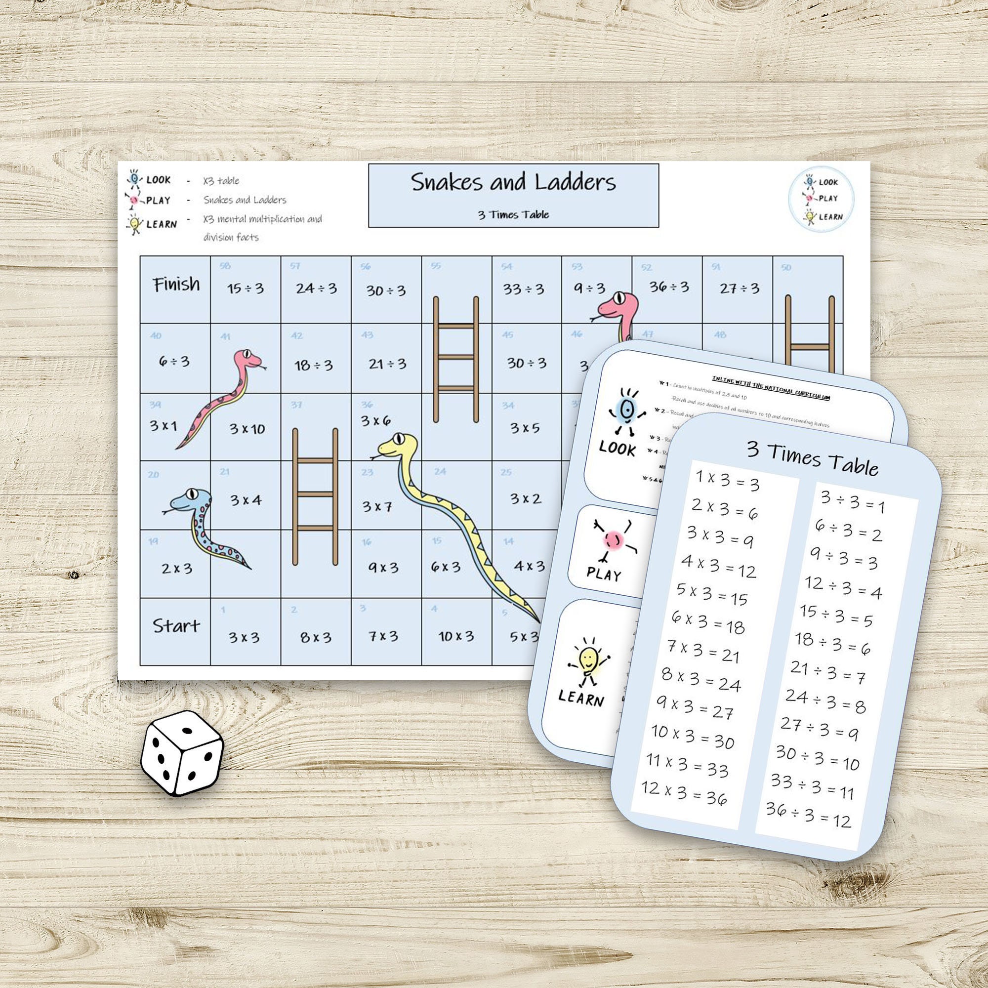 3 Times Table Maths Game Snakes and Ladders Instant - Etsy
