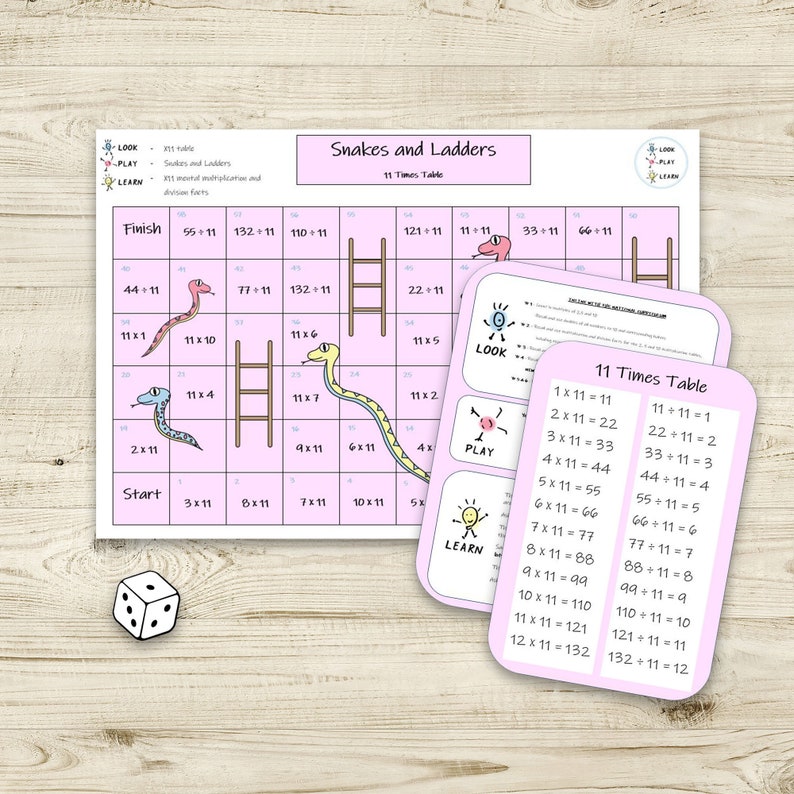 11 Times Table Maths Game Snakes And Ladders Board Game Etsy
