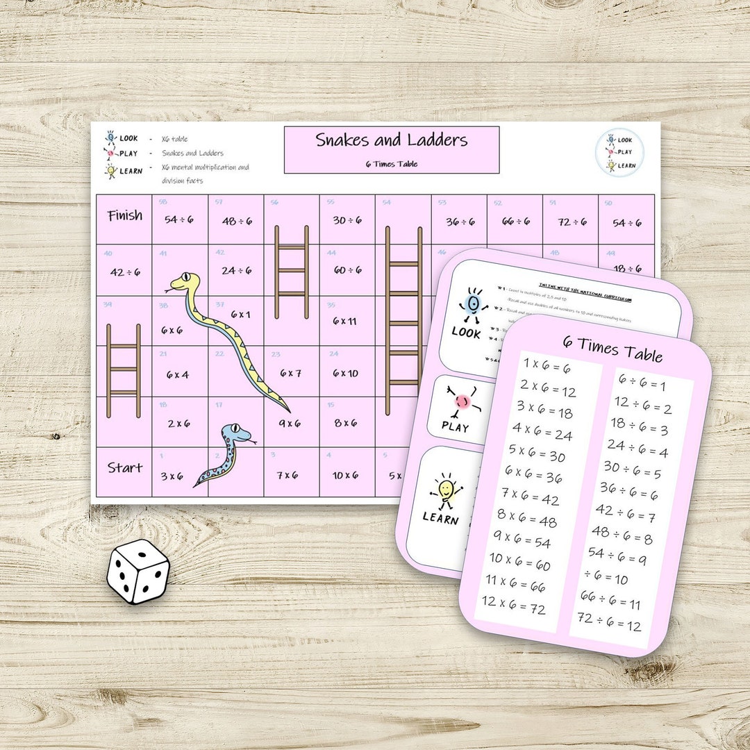 6 Times Table Maths Game Snakes and Ladders Board Game - Etsy UK