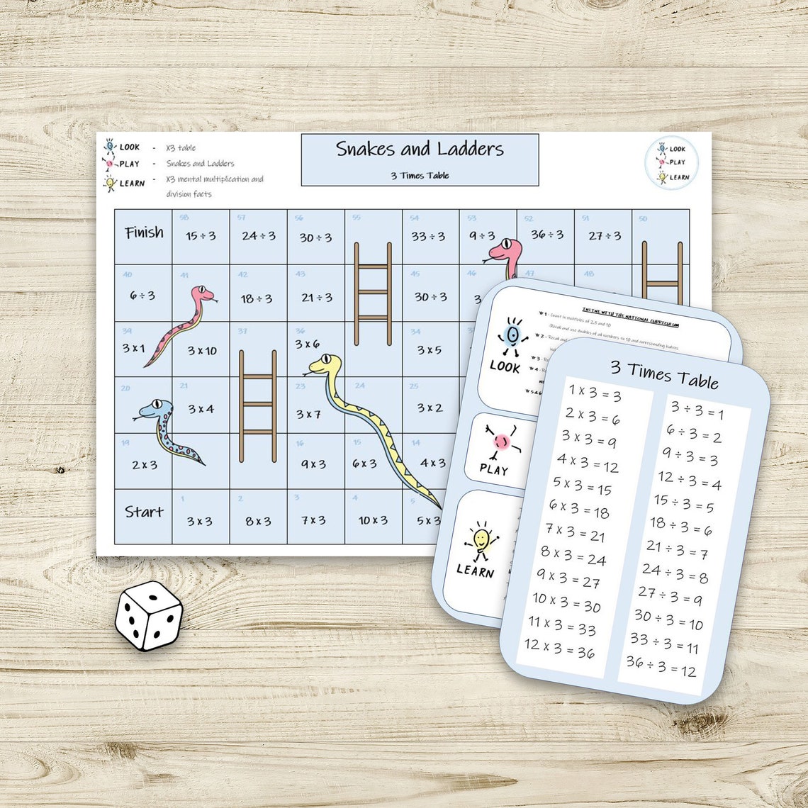 Year 3 Times Table Games Snakes and Ladders Education - Etsy
