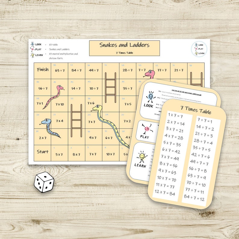 7 Times Table Maths Game Snakes and Ladders Board Game - Etsy