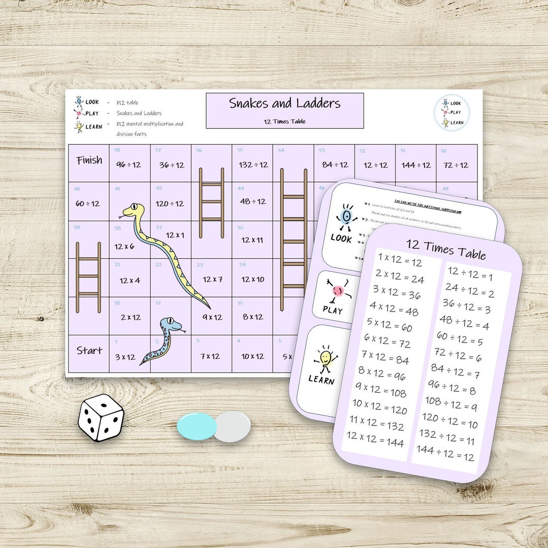 12 Times Table Maths Game Snakes and Ladders Board Game - Etsy