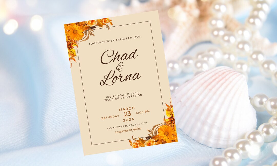 Yellow Flower Borderline Wedding Invitation Card - Etsy