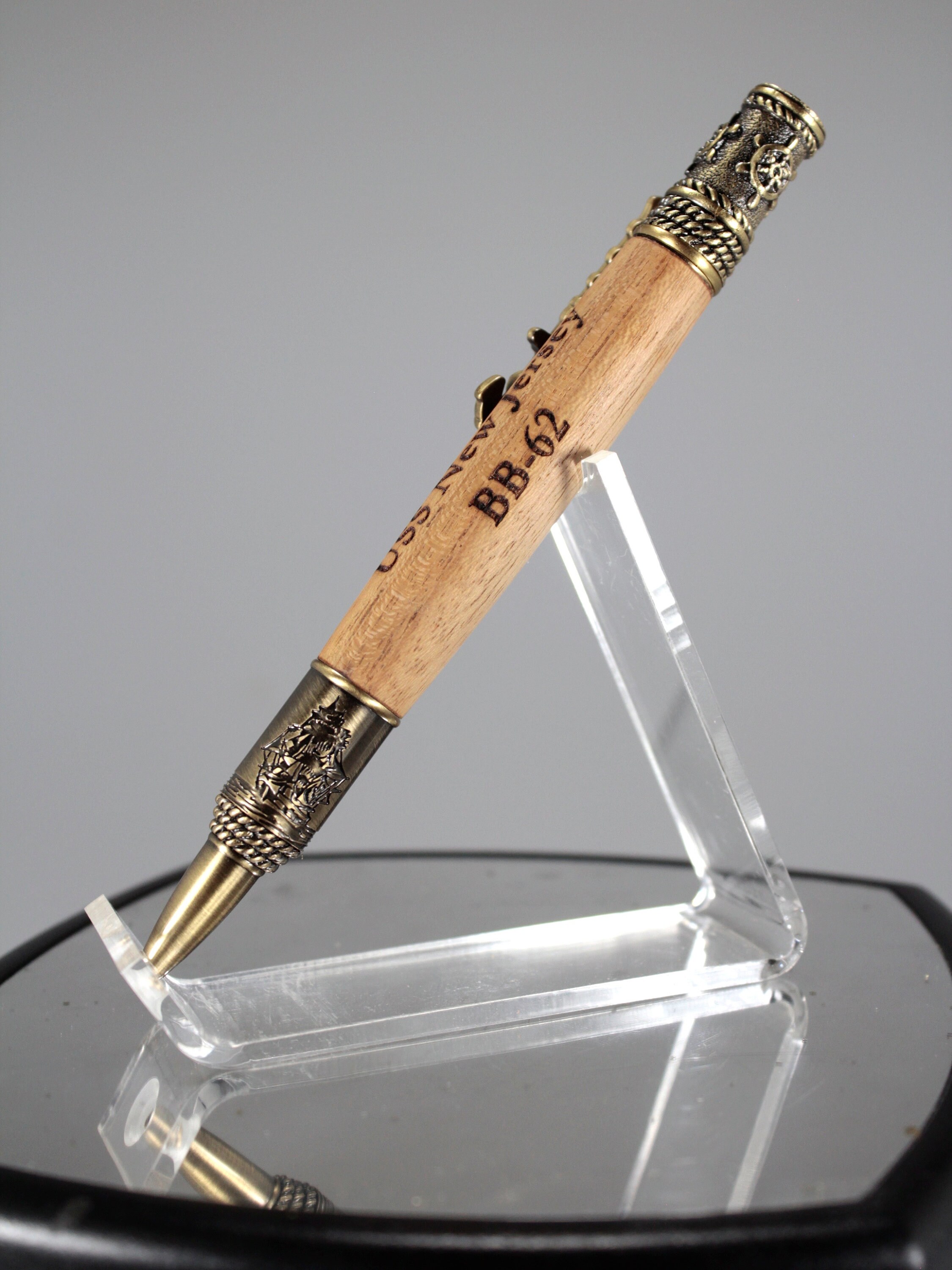 PSI Nautical Antique Brass Pen USS New Jersey Teak Decking | Etsy