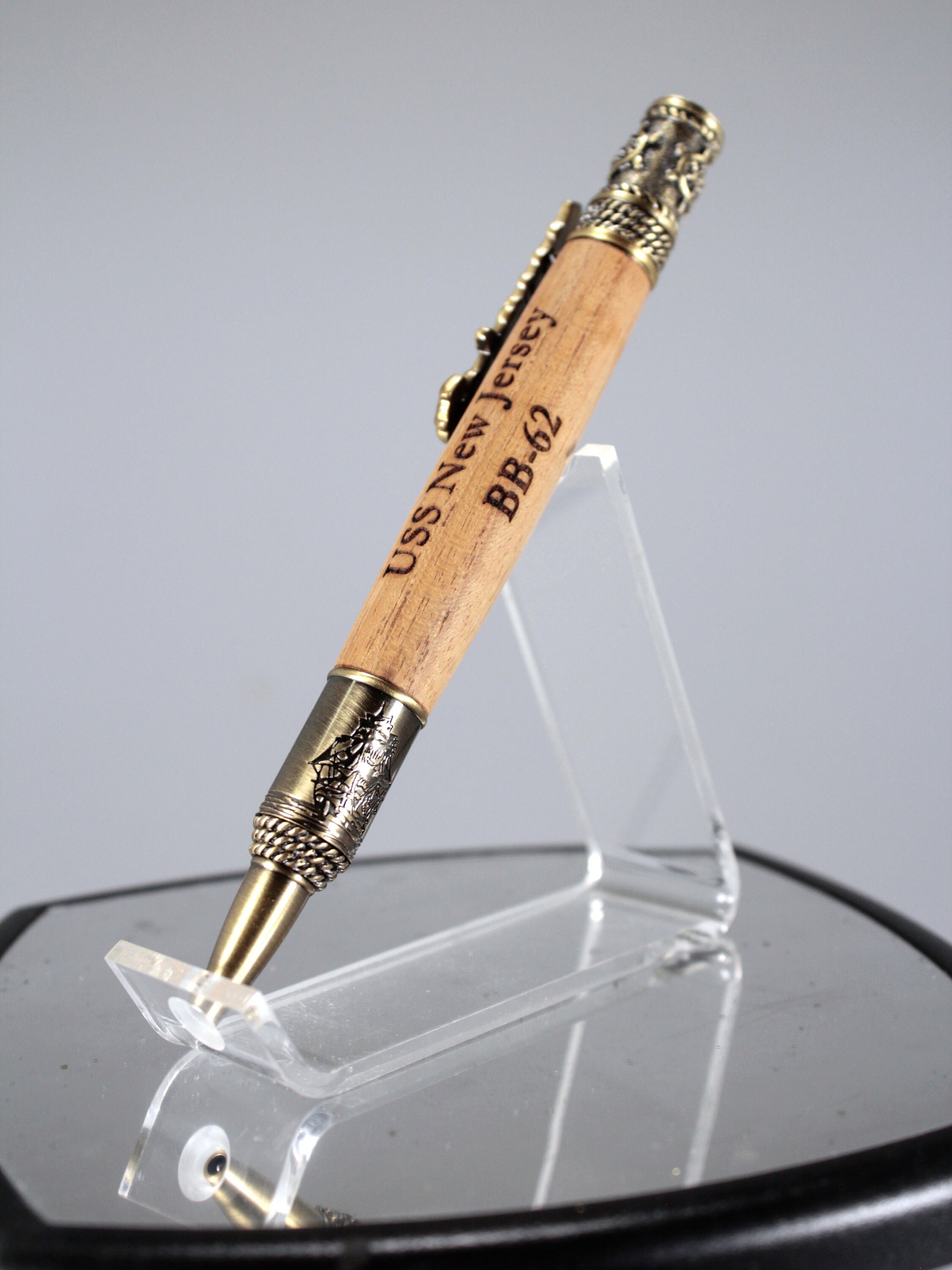 PSI Nautical Antique Brass Pen USS New Jersey Teak Decking | Etsy