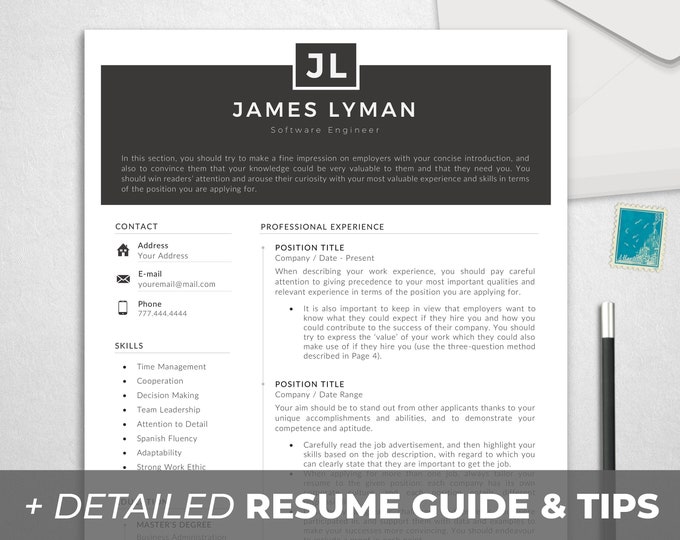 Creative Resume Template for Word & Mac Pages, Manager Resume, Modern ...