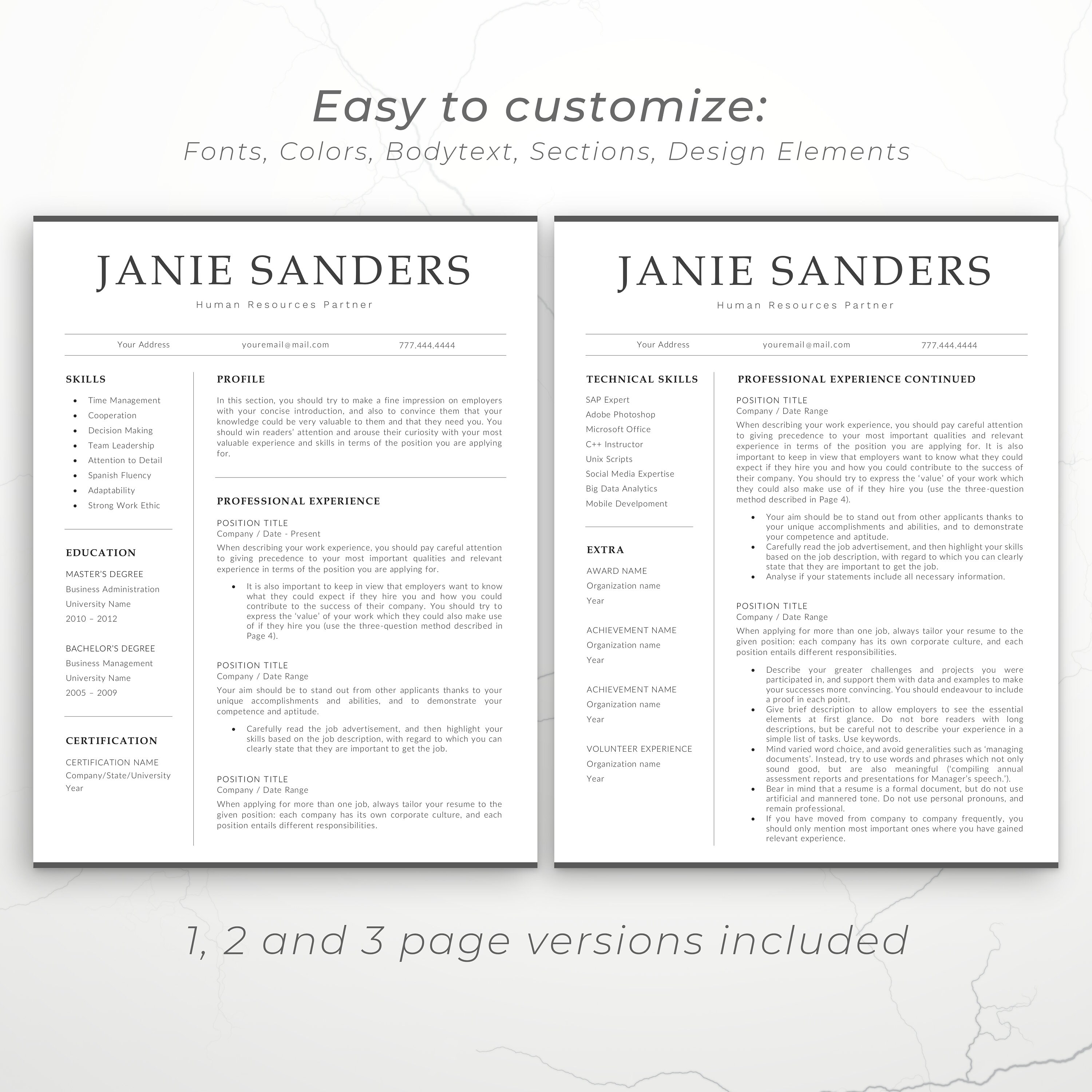 Professional Resume Template for Word Teacher Resume - Etsy