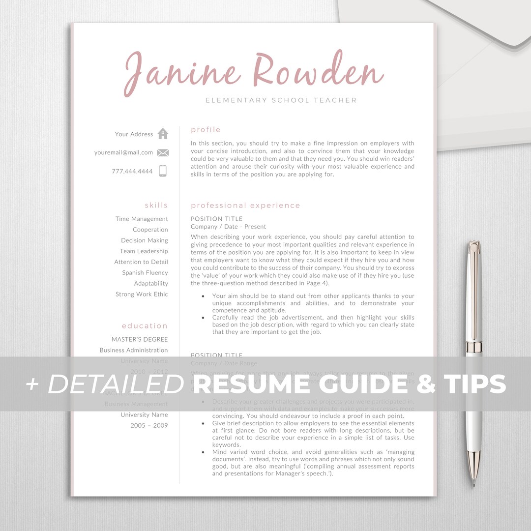 Teacher Resume Template for Word, Creative and Modern Resume Template ...