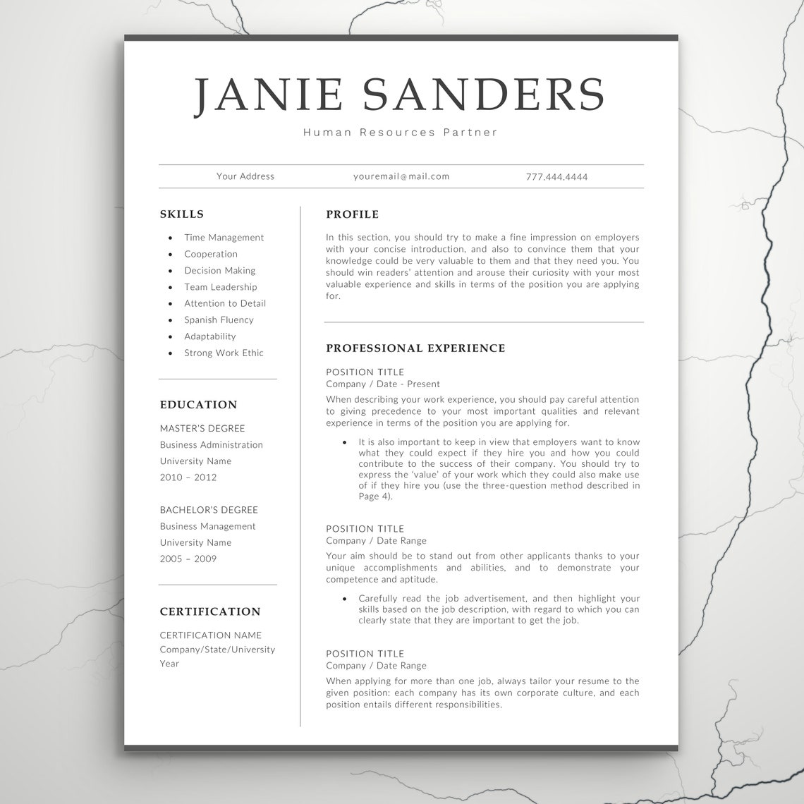 Professional Resume Template for Word Teacher Resume - Etsy