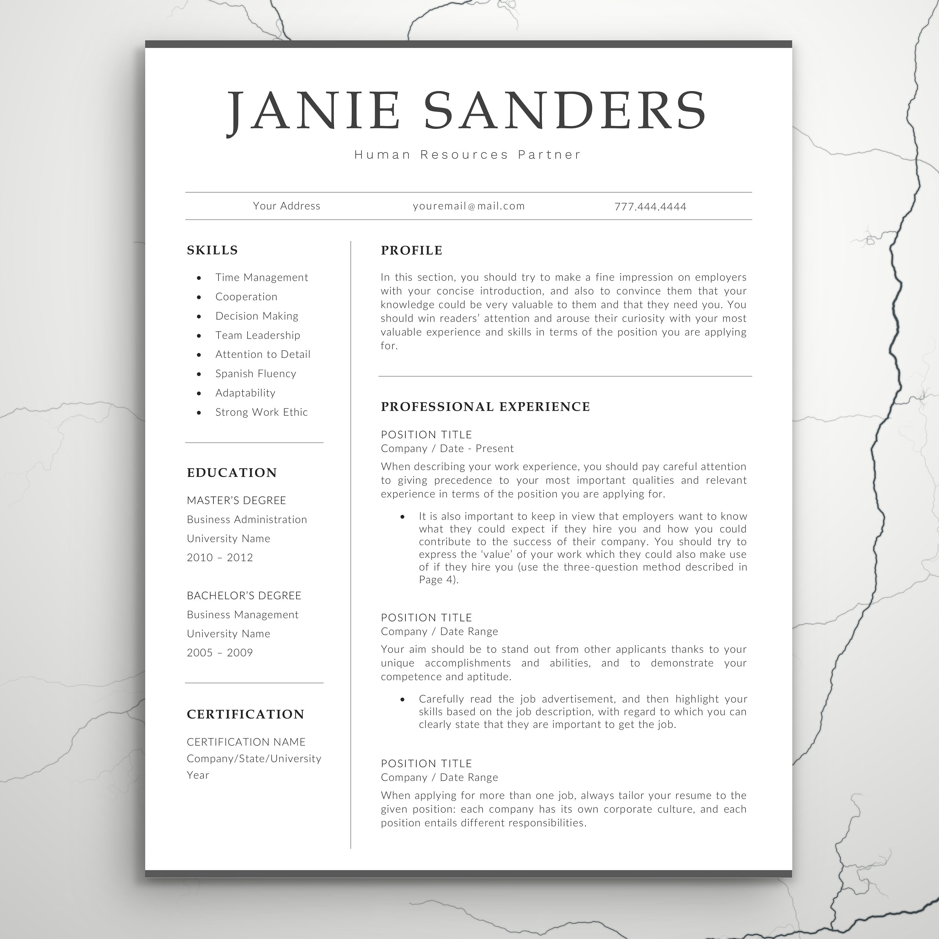 Professional Resume Template for Word Teacher Resume - Etsy