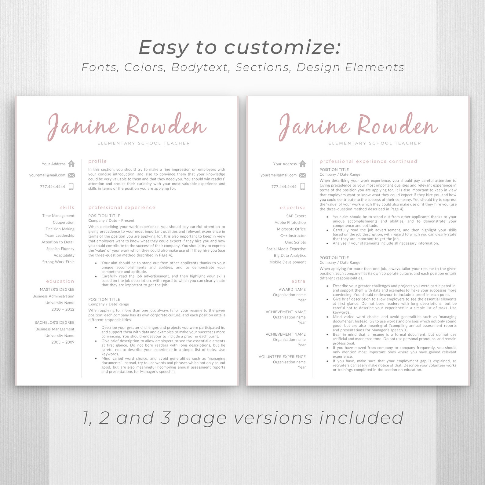 Teacher Resume Template for Word, Creative and Modern Resume Template ...