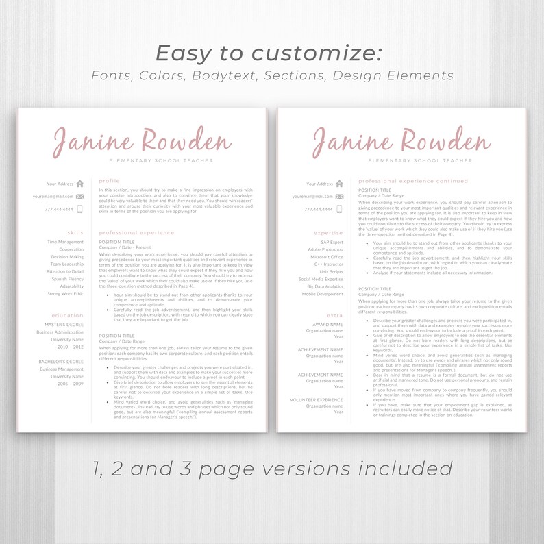 Teacher Resume Template for Word, Creative and Modern Resume Template ...