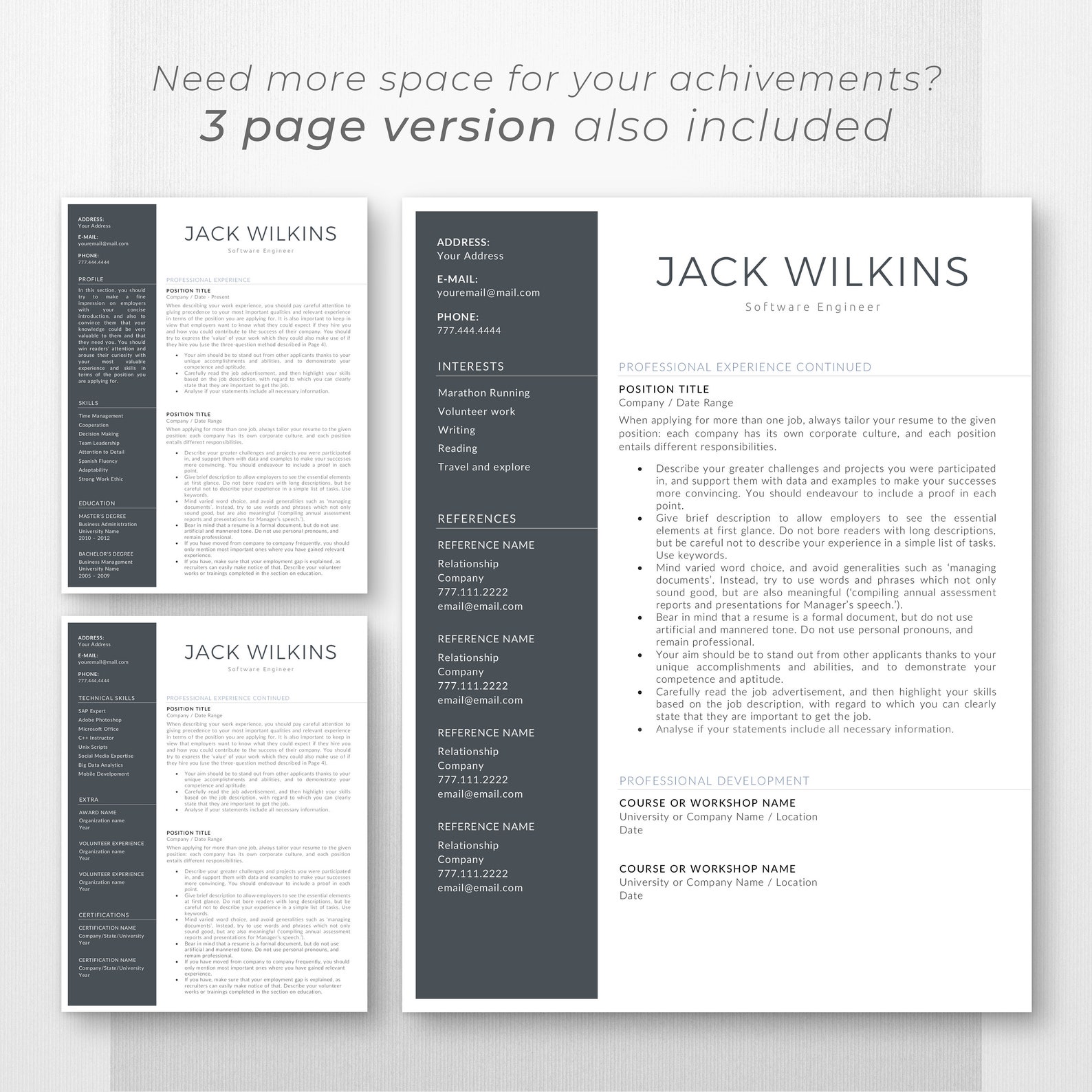 Modern Resume Template for Word, Executive CV Design (instant Download ...