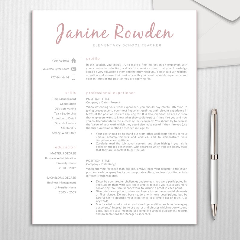 Teacher Resume Template for Word, Creative and Modern Resume Template ...