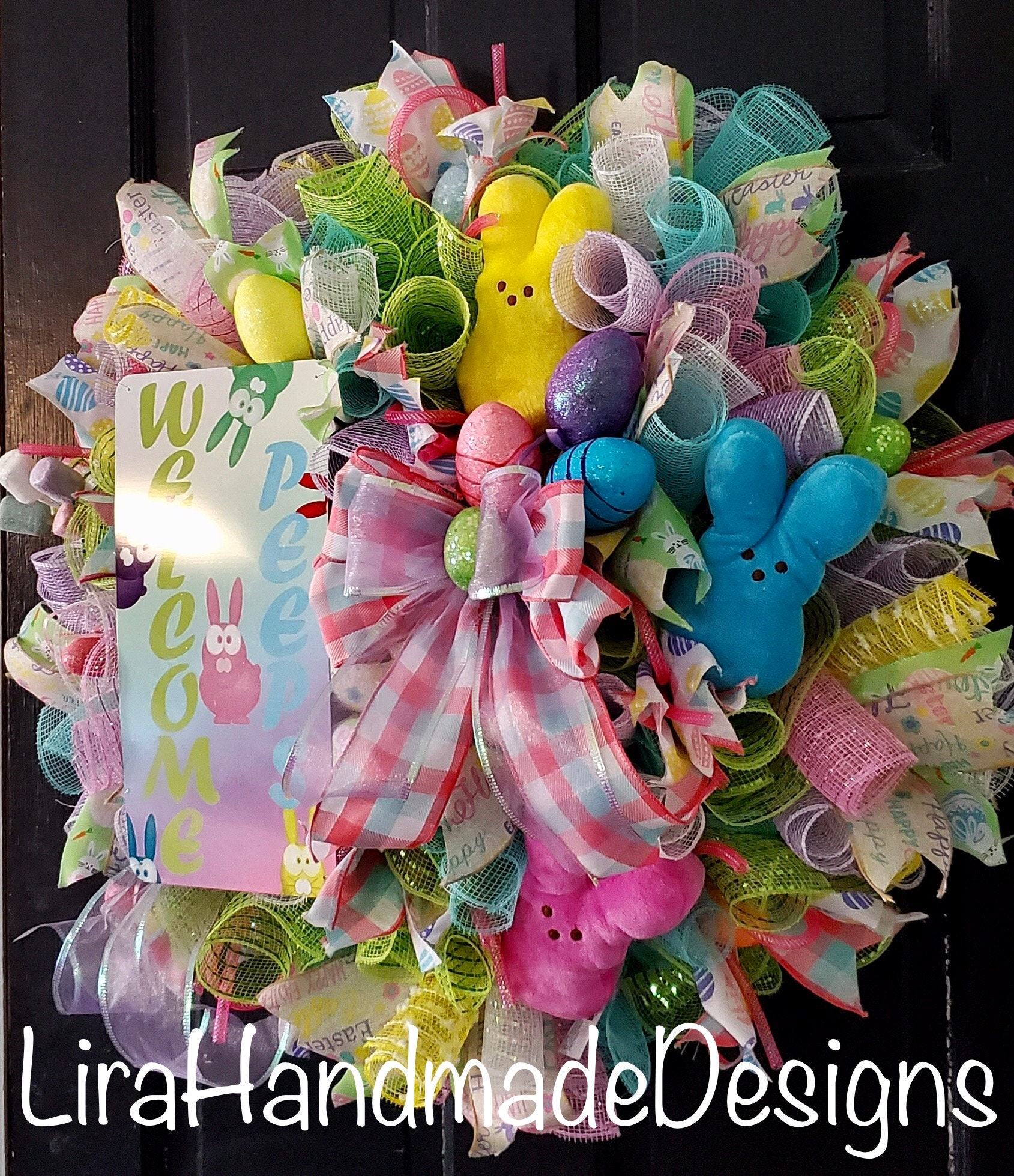 Hello Peeps Easter Handcrafted Wreath - Etsy UK