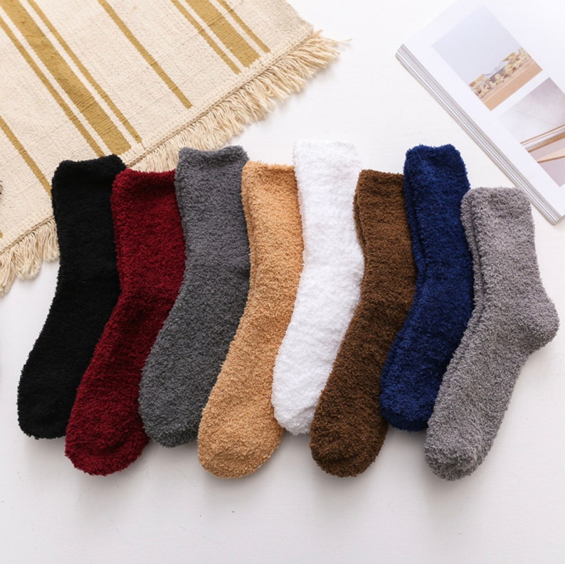 Unisex Plain Color Fuzzy Socks Bed Socks Warm And Soft Cute Etsy