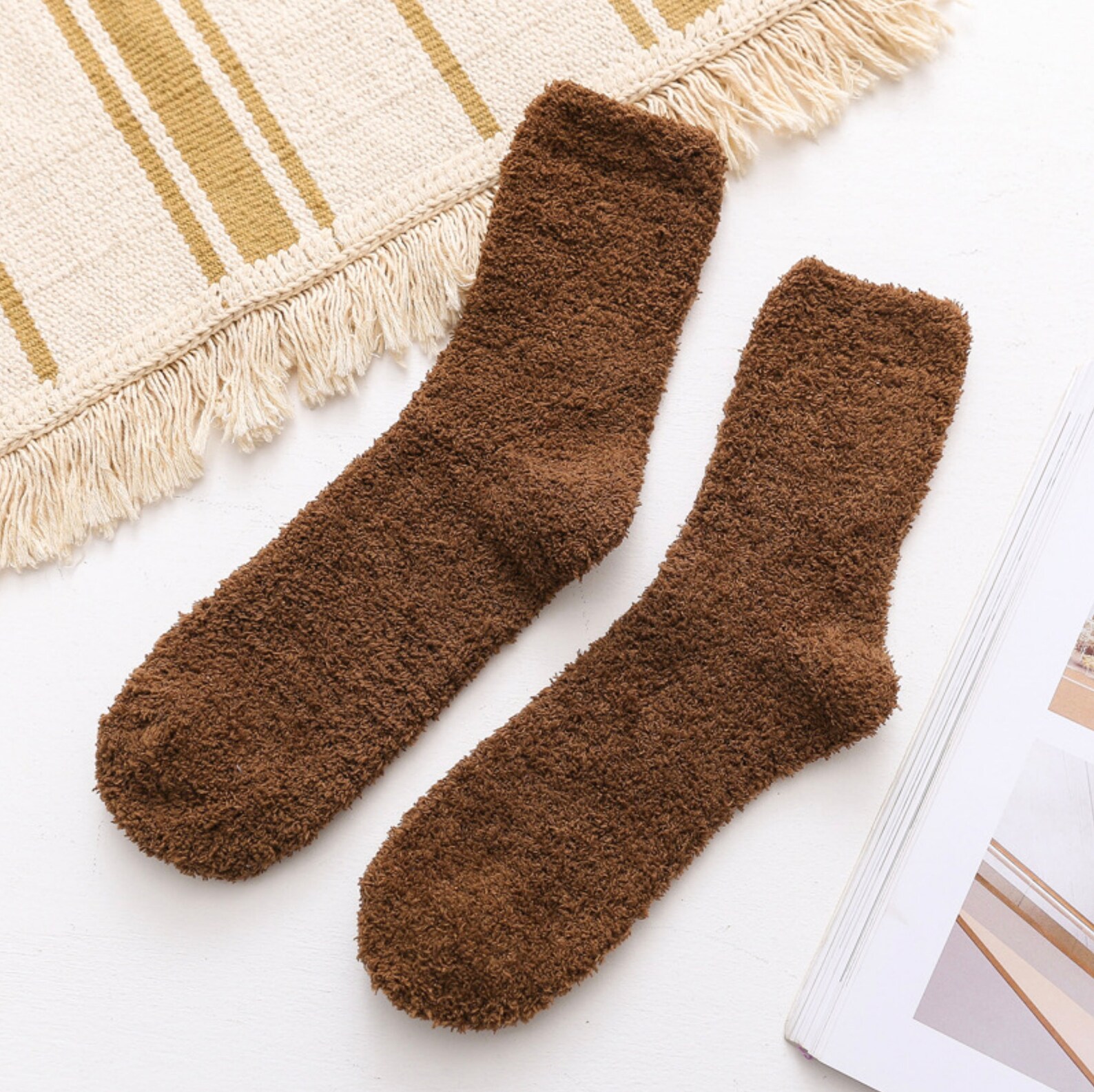 Unisex Plain Color Fuzzy Socks Bed Socks Warm And Soft Cute Etsy