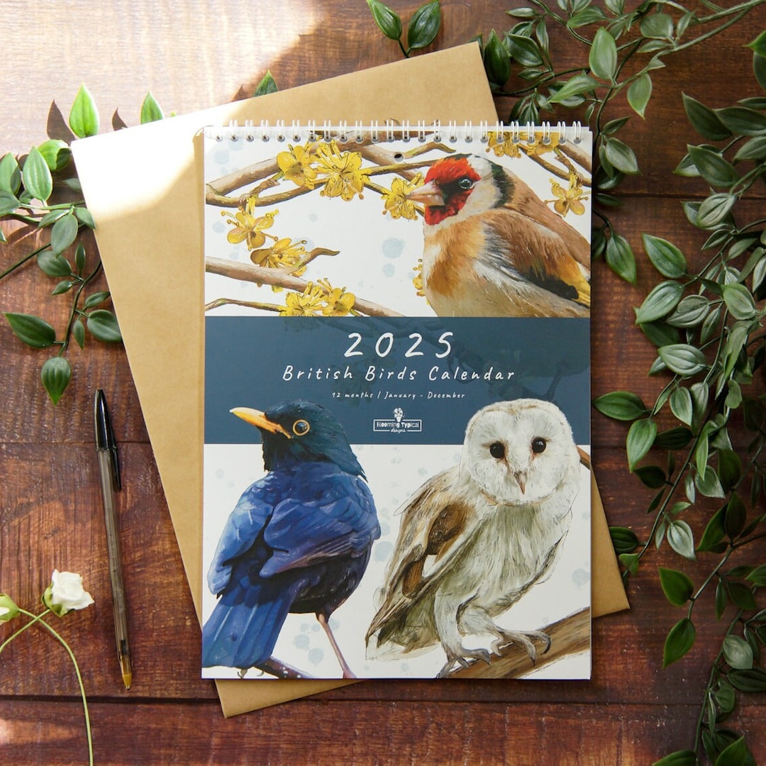 2025 British Birds Calendar / Illustrated A4 Monthly Calendar single ...