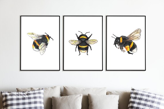 Set of 3 Bee Prints Bee Wall Art Print Bumblebee | Etsy