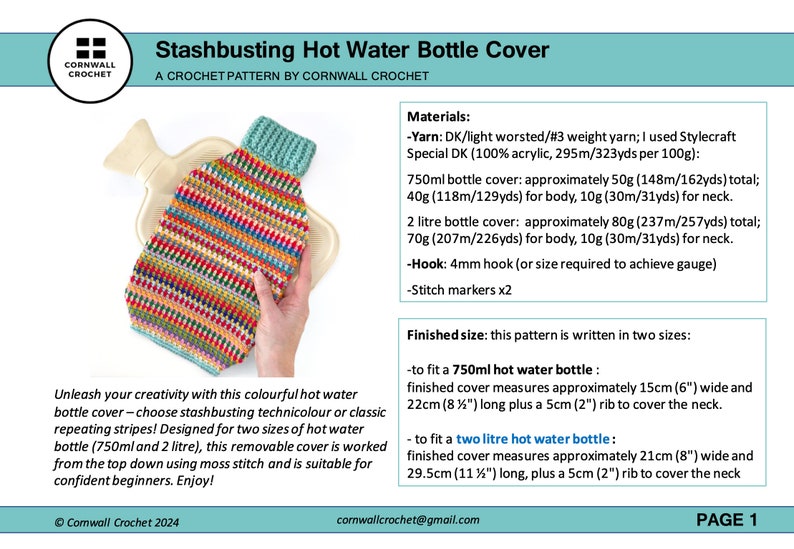 Stashbusting Hot Water Bottle Cover Moss Stitch Crochet Pattern (PDF ...