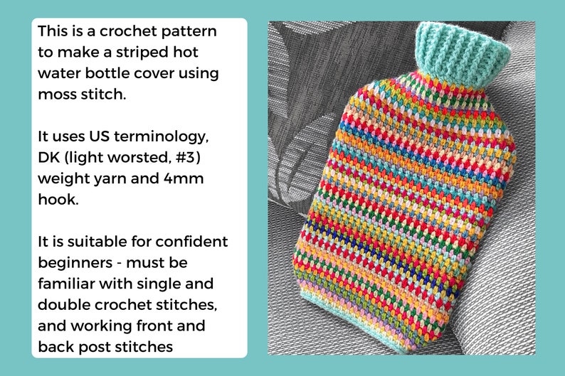 Stashbusting Hot Water Bottle Cover Moss Stitch Crochet Pattern (PDF ...