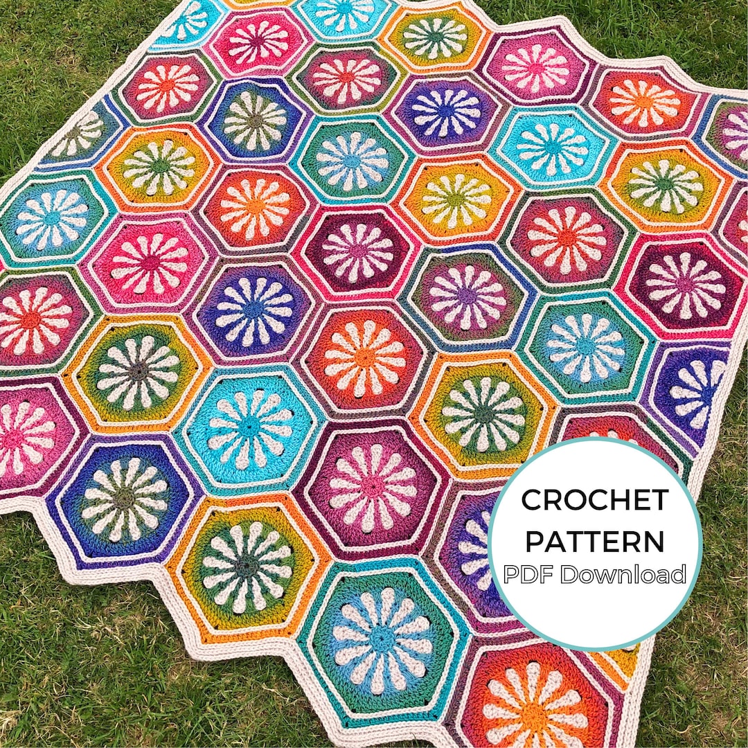 Hexa Flora Blanket Crochet Pattern, Crochet Hexagon Blanket With Flower ...