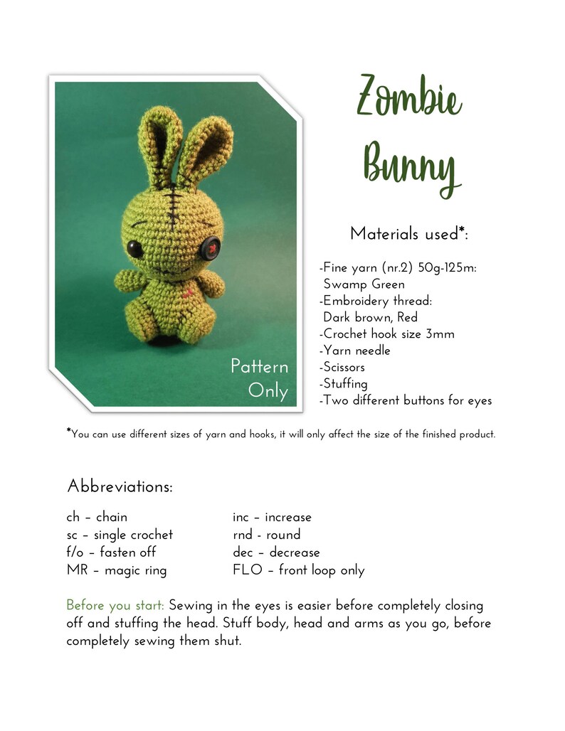 Halloween Zombie Bunny Rabbit Crochet Pattern Cute & - Etsy