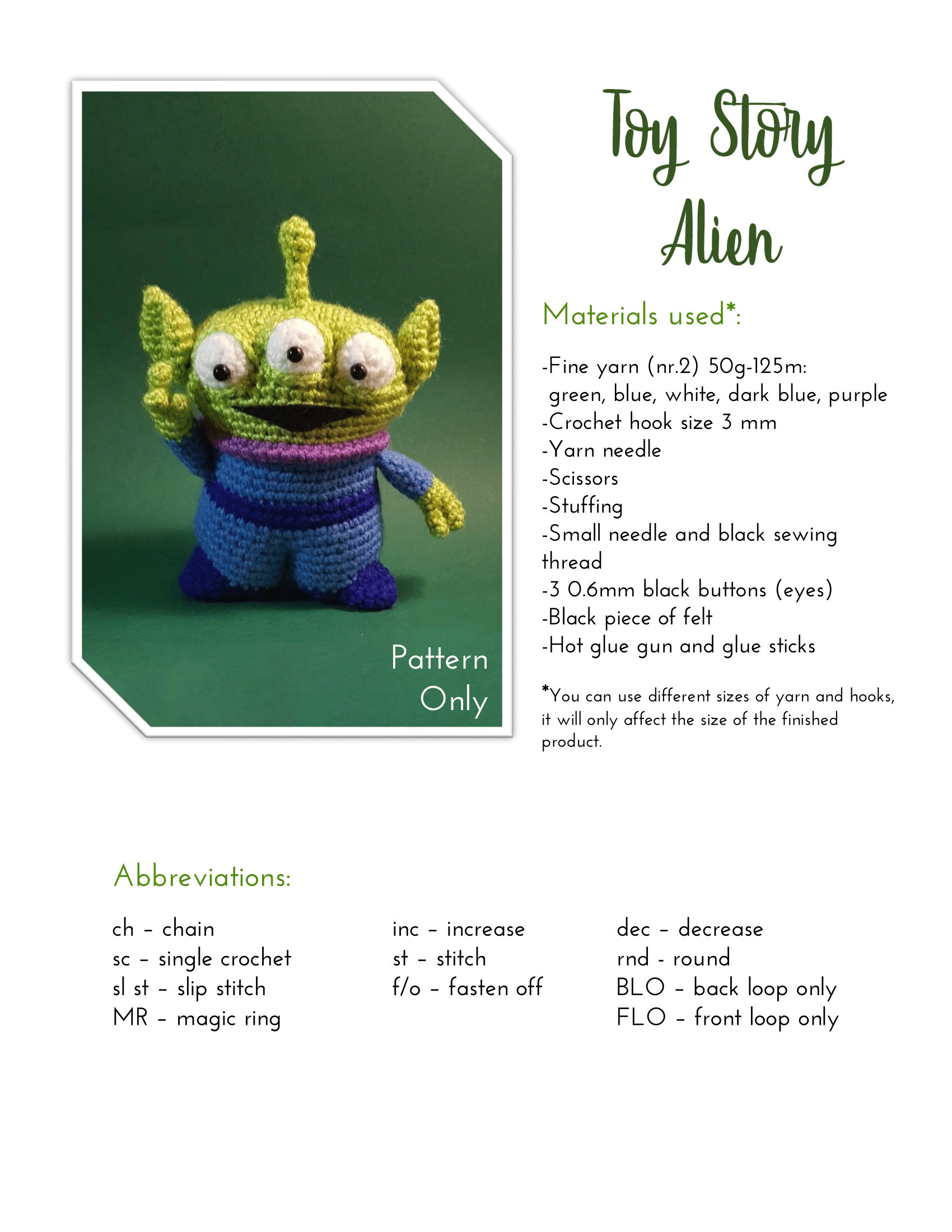 Toy Story Alien Pattern Green Alien Plushie - Etsy