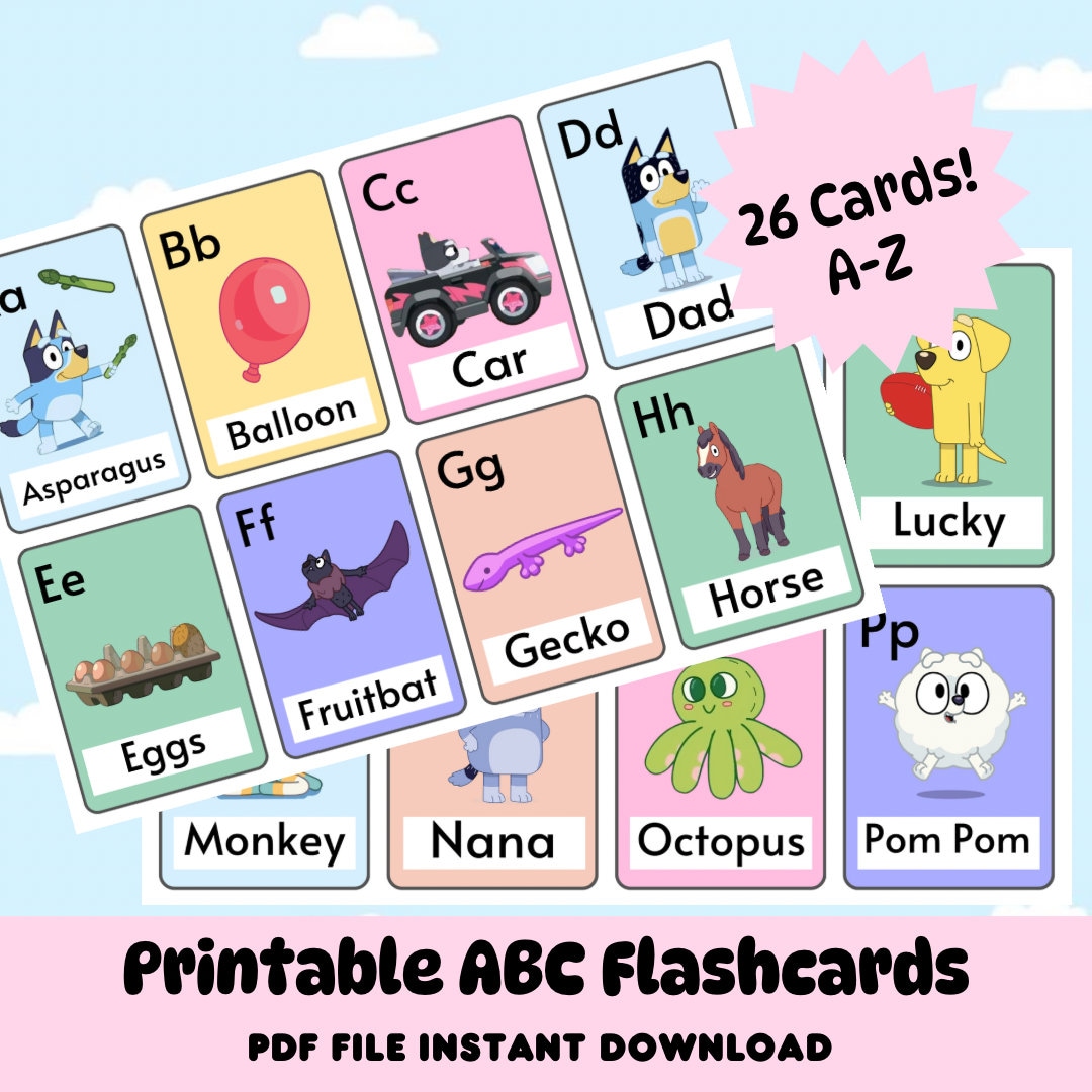 Printable Blue Dog Flashcards, Instant Download, Digital Download, ABC ...