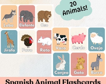 Printable Spanish Animal Flashcards - Etsy