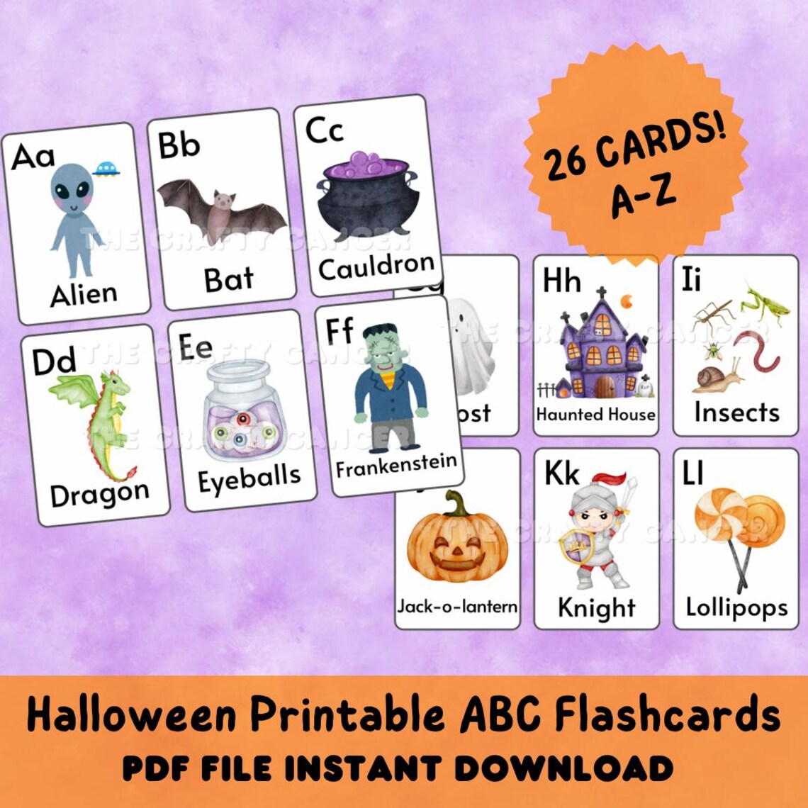 Printable Halloween Flashcards, Instant Download, ABC Flashcards ...