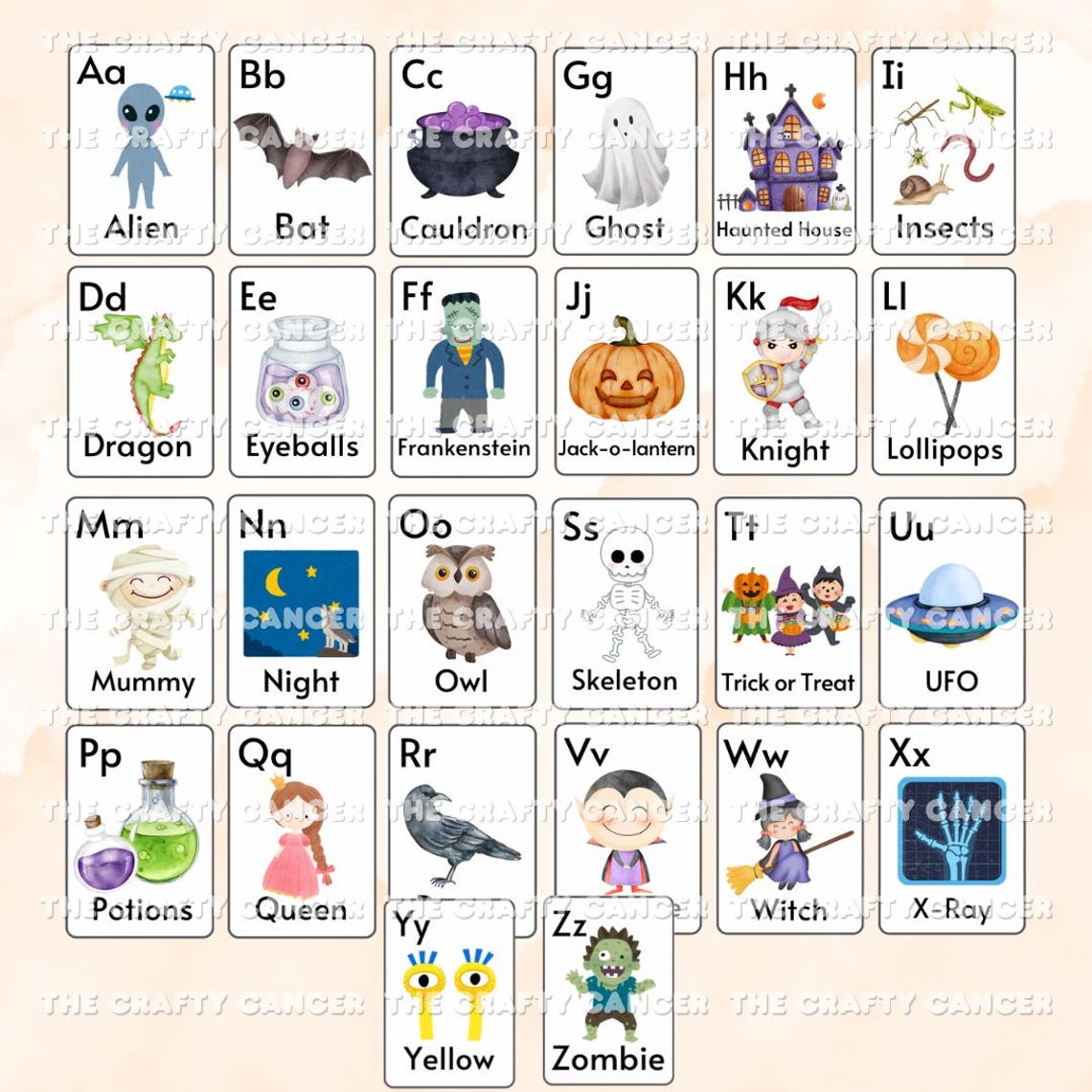 Printable Halloween Flashcards, Instant Download, ABC Flashcards ...