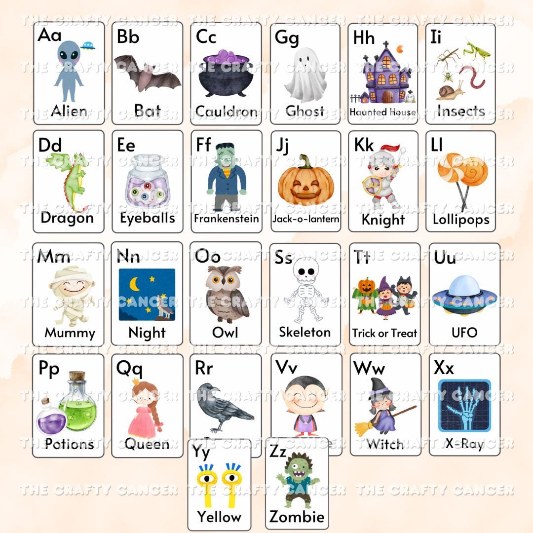 Printable Halloween Flashcards, Instant Download, ABC Flashcards ...
