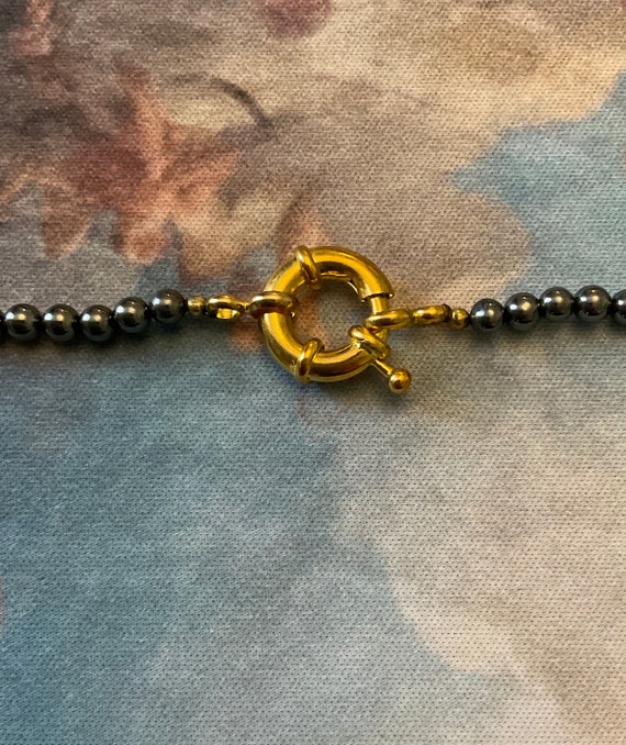 HEMATITE BLUE Flower BAKELITE Art Deco Vintage neckla… - Gem