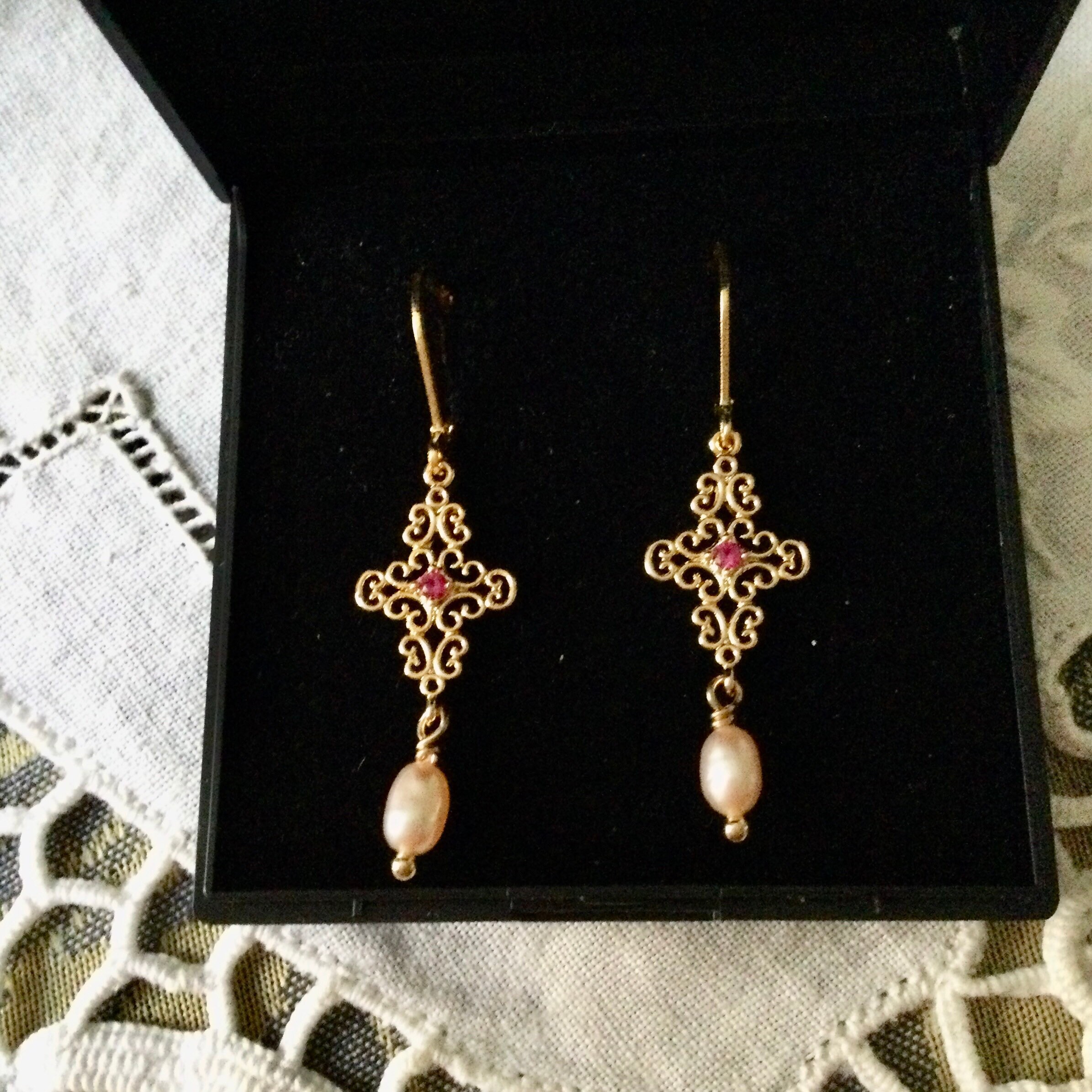 CARVED CROSS RUBY Genuine Baroque Pearl Gold Plated Vintage | Etsy