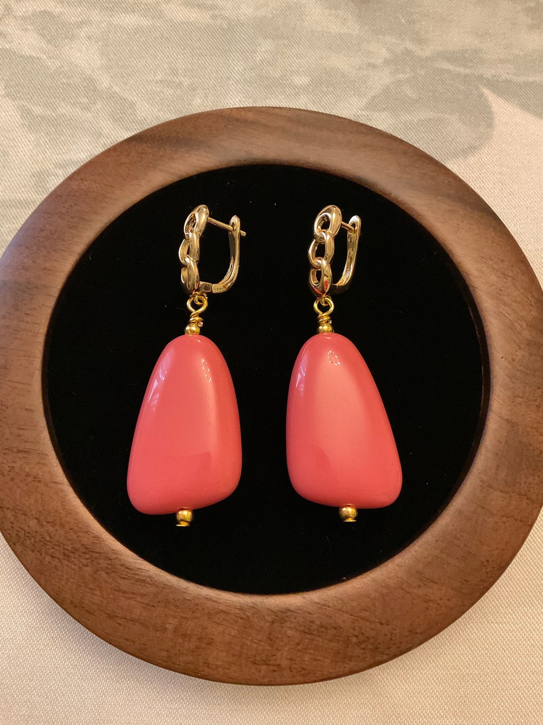 VINTAGE PINK BAKELITE Gold Plated Splendid Earrings- Nice Art Deco ...