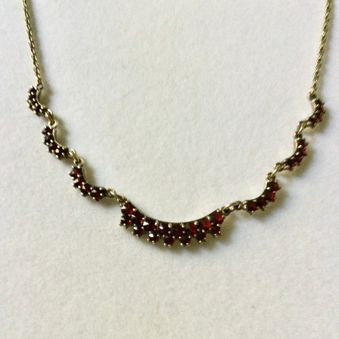 19th ANTIK GARNET VERMEIL Sterling Old Cut Necklace Stunning Antik ...