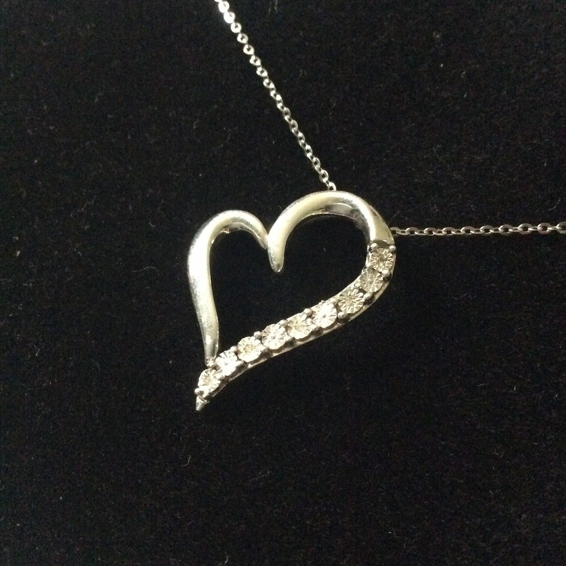 GENUINE DIAMOND HEART Necklace Beautiful Vintage Sterling - Etsy