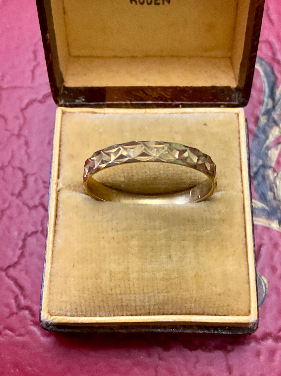FRANCE Art Deco GOLD Plated Vintage Ring- CARVED Design - Hallmarks ...